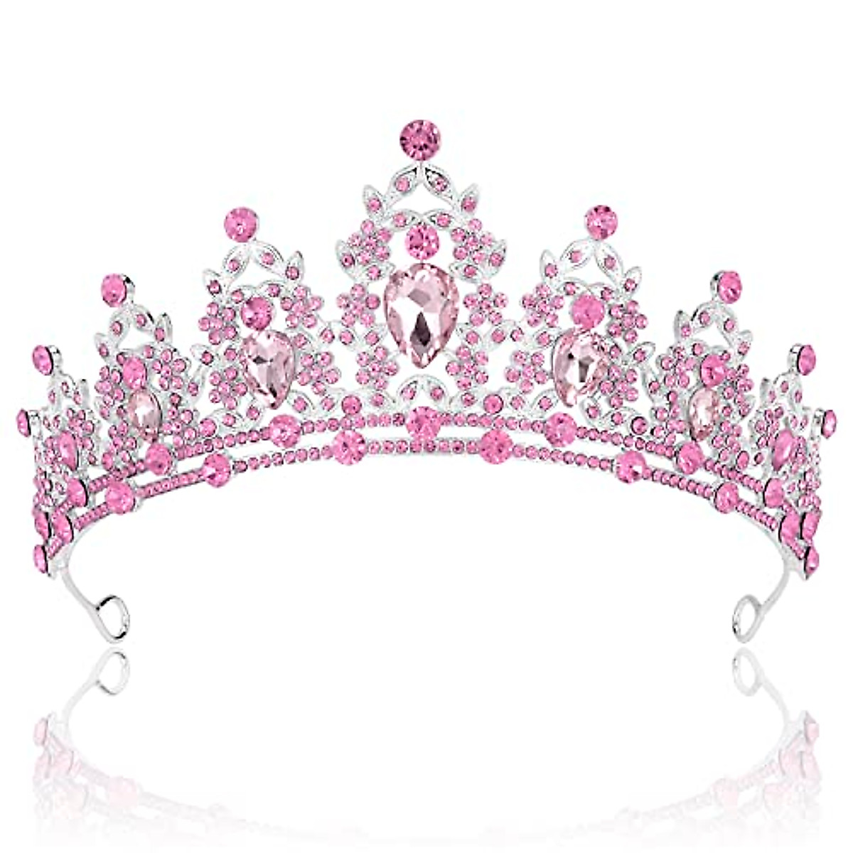 SuPoo Pink Crown Tiaras for Girls Crystal Princess Crown Headband Birthday Queen Rhinestone Birthday Gift Quinceanera Crown for Wedding Party Prom Halloween Cosplay Accessories