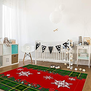 Indoor Area Rug - Welcome Mat Living Room Area Rugs Washable Non-Slip Floor Carpet for Bedroom Farmhouse Dorm (Christmas Snowflake Green Lattice, 2.7'x5')