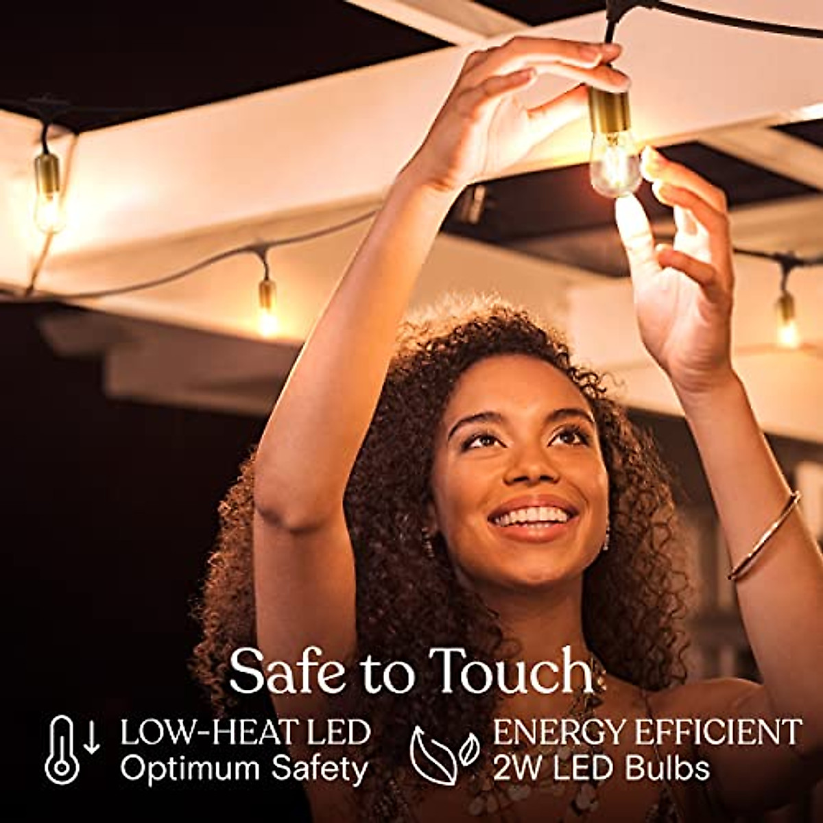 Brightech Glow LED String Lights - 48 Ft Commercial Grade Patio Lights with Beautiful Brass Accents - Outdoor Waterproof Globe Porch String Lights for Outside, Backyard, Gardens - 15 2W LED bulbs