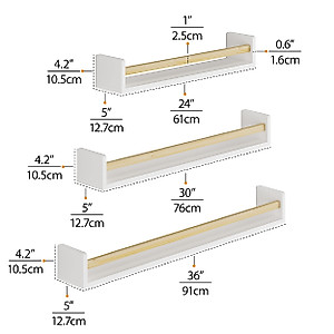 Wallniture Madrid Multisize 36''-30''-24'' Floating Bookshelves Kids Room Bookshelf Nursery Shelves Set of 3, White