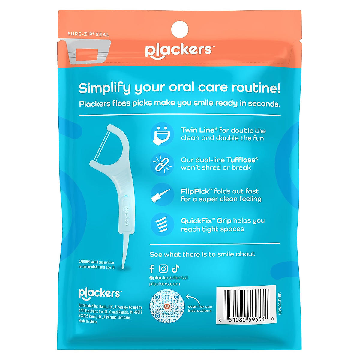 Plackers Twin-Line Dental Flossers, Cool Mint Flavor, Dual Action Flossing System, Easy Storage, Super Tuffloss, 2X The Clean, 75 Count