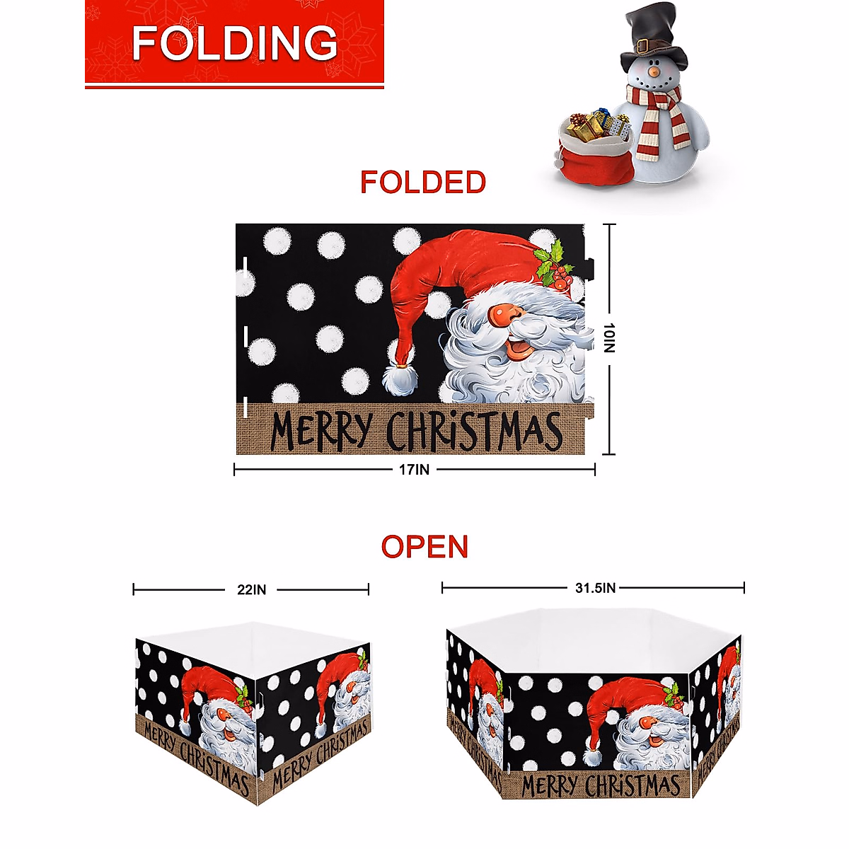 Christmas Boho Christmas Tree Collars for Artificial Trees, Christmas Tree Ring Xmas Tree Base Stand Cover Tree Skirts for Xmas Tree Decorations Holiday Party Red Gnomes Black White Dots 17'' x 10''