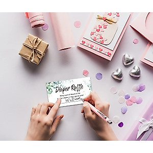 XJF Diaper Raffle Tickets for Baby Showers 2 Inchesx 3.5 Inches Baby Shower Game Cards with Name Line Greenery Invitations Insert Cards for Boys or Girls Baby Shower 50 Pack, White, BS-CJK-1