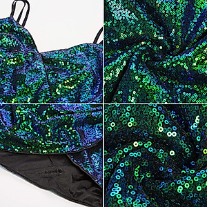 GRACE KARIN Party Dress for Women V-Neck Ruched Sequin Sparkly Glitter Dress Dark Green L