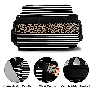 Custom Kid Backpack, Black White Striped Leopard Personalized School Bookbag with Your Own Name, Customization Casual Bookbags for Student Girls Boys