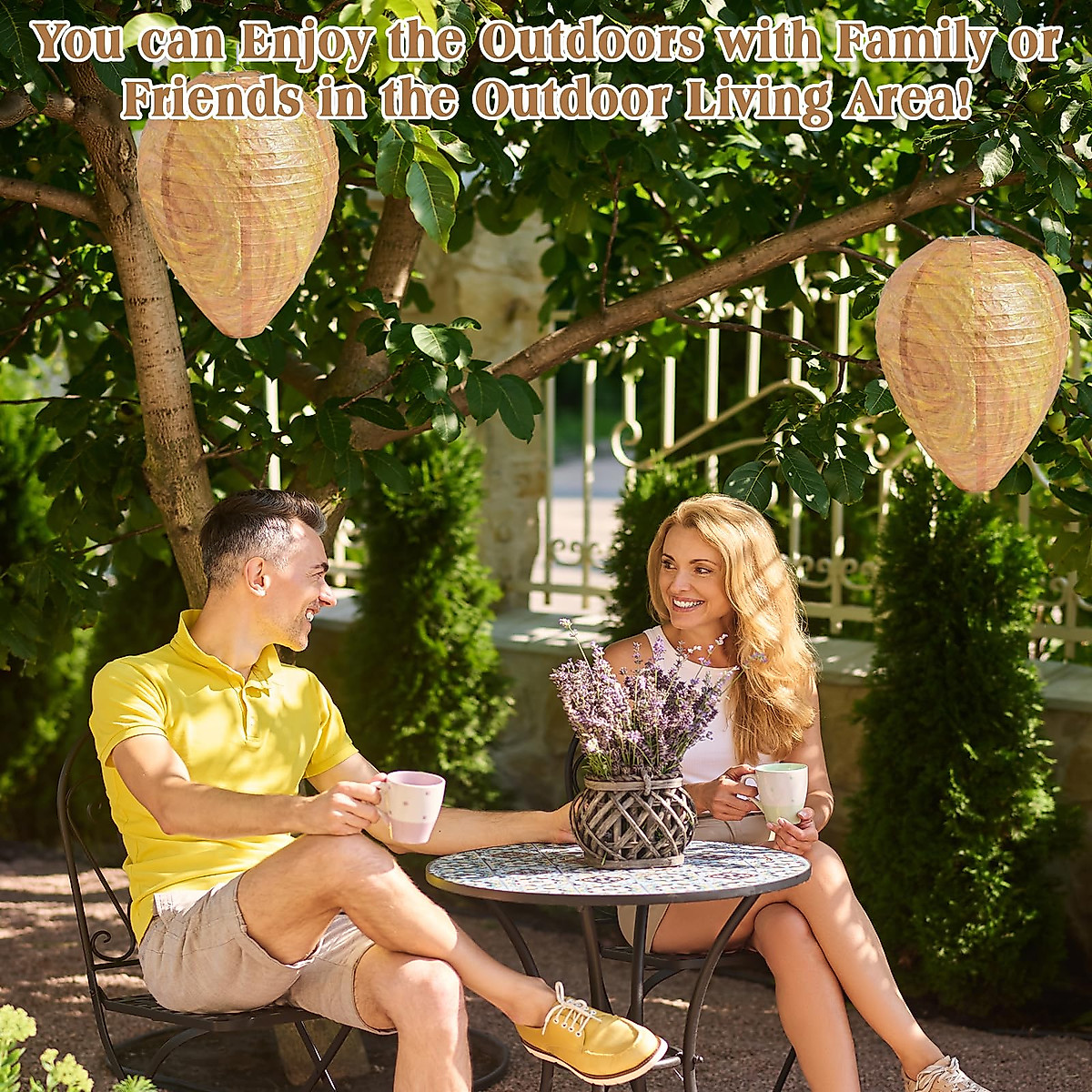 ZeeDix 4 Pack Hanging Paper Fake Wasp Nest Decoy for Outdoor, Home and Garden(8.66"×11",Warm Color)