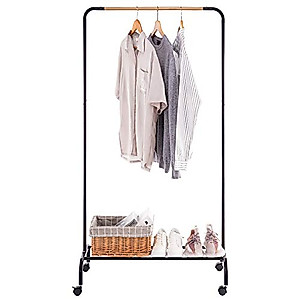 YOUDENOVA Clothes Rack on Wheels, Rolling Clothing Rack for Hanging Clothes, Clothing Garment Rack, Black