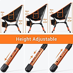 Sportneer Camping Chairs, Folding Chairs for Outside Adjustable Height Beach Chair for Adults Portable Camp Chairs Foldable Compact Backpacking Chair for Camping Hiking Picnic Outdoor (1, Orange)