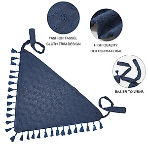 AWAYTR Floral Tassels Hair Scarf Headband - 2PCS Cotton Hair Bandana Scarf With Tassels Tie Back Head Kerchief Headband for Women and Girls (Navy Blue+White)