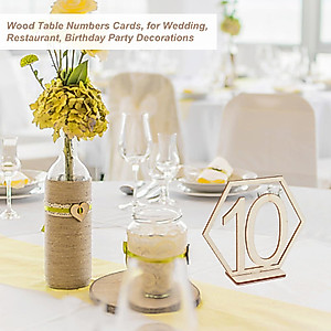 OLYCRAFT 40 Pcs Wooden Table Numbers Wooden Table Number Sign Stand 1~40 Wedding Table Numbers Wooden Hexagon Table Numbers Double Sided Sign for Wedding Party Table Card Stand Decoration