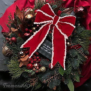 Framendino, 2 Rolls Red Christmas Ribbon Velvet Wired Edge 2.5 Inch Decorative Ribbons for Tree Bows Wreath Gift DIY Craft Xmas Wrapping Decoration