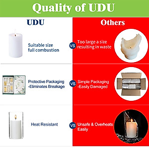 UDU Set of 12 Pillar Candles and 12 Hurricane Candle Holders, Slim Pillar Candle Holder for Pillar Candles, Cylinder Vases for Centerpieces Wedding Table Party Home Decor(2.6" X 4.7", 5.9", 7.9")