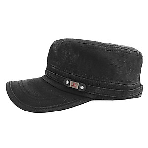 Glamorstar Unisex Cadet Army Cap Washed Cotton Military Corps Hat Flat Top Cap Black,One Size