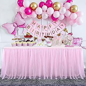 6ft Pink Tulle Table Skirt Baby Shower Tablecloth for Rectangle Tables or Round Tables Pink Ruffle Tutu Table Skirts for Princess Girls Butterfly Elephant Birthday Party Unicorn Table Decorations