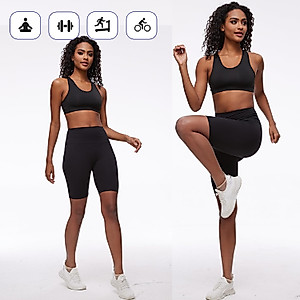 High Waisted Biker Shorts for Women-Workout Yoga Running Shorts Leggings with Pockets (1# Black,3 Pack, Large)