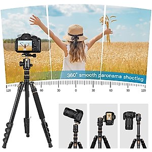 Tripod for Camera, Professional DSLR Tripod for Photography, Tall Camera Tripod Stand, Lightweight Heavy Duty Tripod for Spotting Scopes, Telescope and Binoculars, Compact Complete Tripod Units