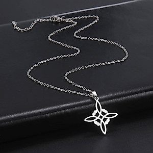 kkjoy Witches Knot Necklace Stainless Steel Magic Knot Pagan Wiccan Symbol Pendant 4-Pointed Celtic Knot Witchcraft Necklace for Women