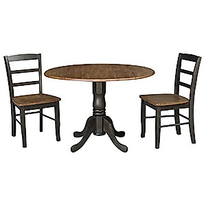 IC International Concepts 42" Dual Drop Leaf Pedestal Dining 2 Table and Chairs, Hickory/Washed Coal