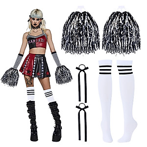 Matiniy Halloween Zombie Cheerleader Costume for Women Girls Include Pom Poms Striped Socks Arm Warmer Hair Ropes Sticker(Adult)