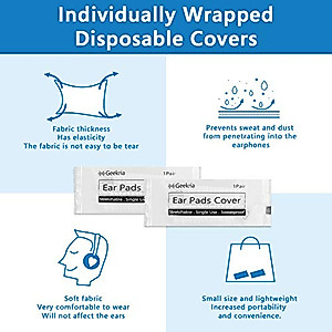 Geekria 50 Pairs Individually Wrapped Disposable Headphone Covers, Stretchable Sanitary Ear Pads Covers, Hygienic Ear Cushion Protector Fits 3.14"-4.33" Earpiece Bulk Pack (Size M, White)