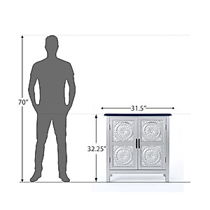 Christopher Knight Home Alana Firwood Cabinet with Faux Wood Overlay, Silver / Navy Blue