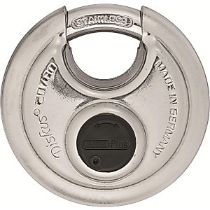 ABUS Diskus 20/80 Heavy Duty Stainless Steel Disk Padlock - Rustproof Circle Storage Lock with 7/16" Shackle - Made in Germany - Keyed Different