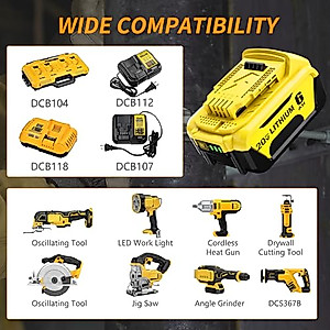 ULATI 4 Packs 6.0Ah Replacement for Dewalt 20V Max Battery Compatible with Dewalt 20V Battery Lithium-ion Battey DCB206 DCB207 DCB204 DCB201 DCB200 DCD Series Power Tools (Yellow)