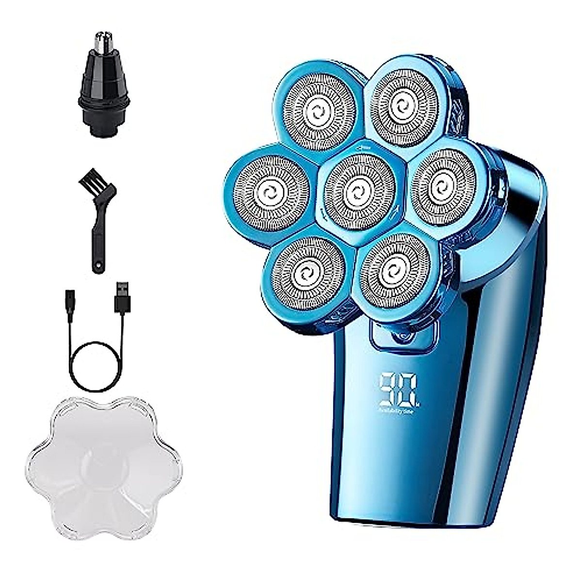 UPTARD Electric Head Shavers for Men, Bald Razor Men,Head Shaver with Nose Hair Sideburns Trimmer, LED,Travle Lock (Blue) 7.17×4.2×4.41 (ht1699)