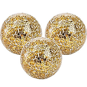 TOPZEA Set of 3 Decorative Orbs, 4 Inch Decorative Balls Glass Mosaic Sphere Balls for Vases Bowls, Table Centerpieces Decorations, Ornaments for Home, Party, Christmas, Living Room, Mantle, Holiday