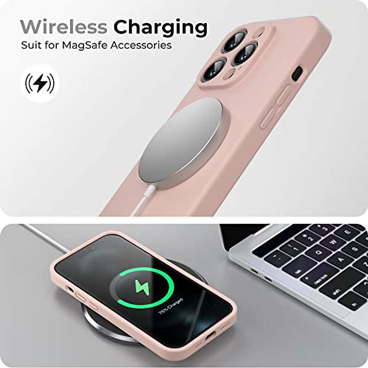 GOODVISH 3 in 1 Designed for iPhone 14 Pro Silicone Case 2022, with 2 Pack Screen Protector, Full Cover [Enhanced Camera Protection] 6.1" Soft 14pro Case[Anti-Scratch Microfiber Lining], Sand Pink