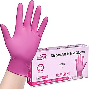 SwiftGrip Powder-Free Nitrile Gloves, Medium, 50ct Box - 3-mil, Disposable, Latex-Free, for Kitchen, Cleaning, Estheticians, Hair Stylist - Pink/Fuchsia