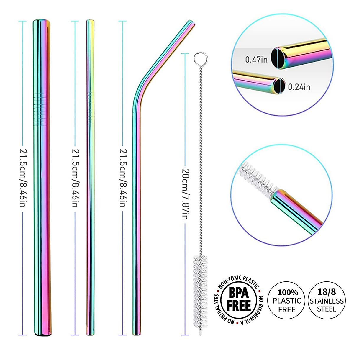 15pcs Reusable Metal Straws with 5 Cleaning Brushes - 18/8 Stainless Steel Straws with 5 Straight 5 Bent 5 Boba Straws - Eco Friendly Drinking Straws with Case for Party Drinkware (Gold)