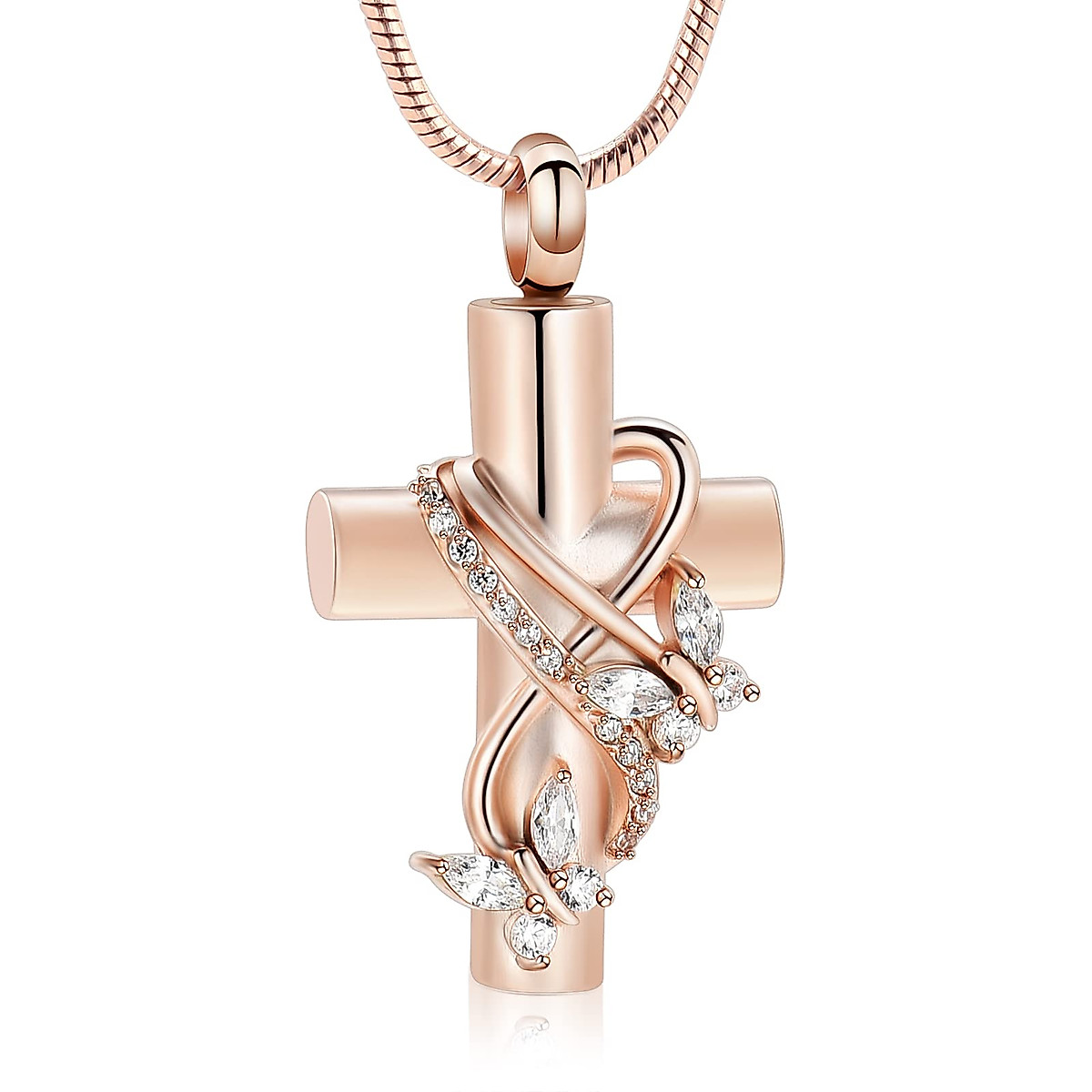 zeqingjw Cross Cremation Jewelry for Ashes Crystal Urn Necklace for Ashes Stainless Steel Urns Memorial Ashes Necklace Pendant Keepsake Jewelry