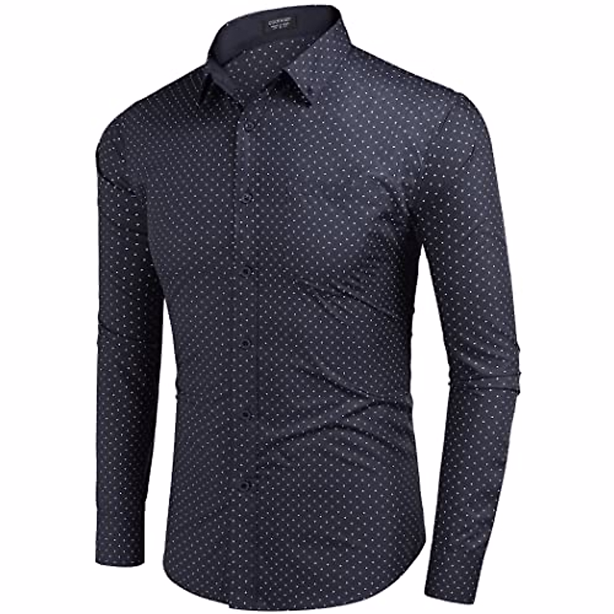 COOFANDY Men's Business Dress Shirt Long Sleeve Regular Fit Shirt Casual Polka Dot Printed Button Down Shirts Navy Blue