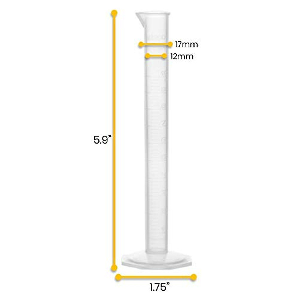 EISCO 24PK Graduated Cylinders, 10mL - Class B Tolerance - Octagonal Base - Polypropylene Plastic - Industrial Quality, Autoclavable