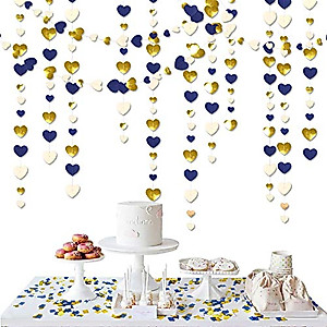 52Ft Navy Blue Gold Love Heart Garland Royal Blue Gold Hanging Streamer Banner for Anniversary Mother's Day Valentines Day Bachelorette Engagement Wedding Bridal Baby Shower Birthday Party Decorations