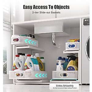 2-Pack Under Sink Storage Organizer with 2-Tier Slide Out Drawer, Sophisticated Mesh Pull Out Shelf for Kitchen & Bathroom, Fits Small Items, Upgraded Arched Track for Smooth Gliding,Patent Pending