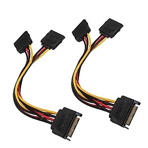 traderplus 2Pcs 15 Pin SATA to Dual SATA Power Y Splitter Cable for Hard Drive HDD SSD 8 Inch