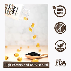 ORGANICS NATURE Black Seed Oil Capsules 1000MG Vegan Softgels, for Hair & Skin, Heart Support, Nigella Sativa - 100% Cold Pressed Cumin Seed Oil Capsules High Thymoquinone, Omega 3s