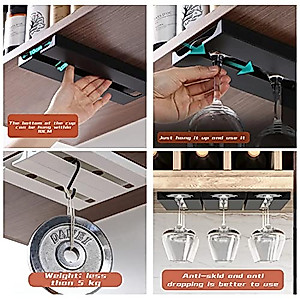 BTHLYES 2 Pack Wine Glass Rack - Punch-free Under Cabinet Stemware Wine Glass Holder Glasses Storage Hanger plastic Organizer for Bar Punch-free self-adhesive（Black）