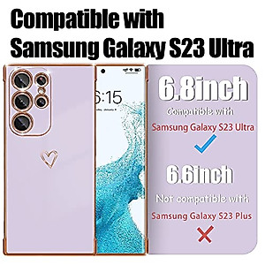 SZXYCZL Compatible with Samsung Galaxy S23 Ultra 5G Case for Women Girl with Luxury Plating Full Camera Lens Protection Cute Love Plating Edge Soft TPU Anti-Fall Case for Samsung S23 Ultra-Purple