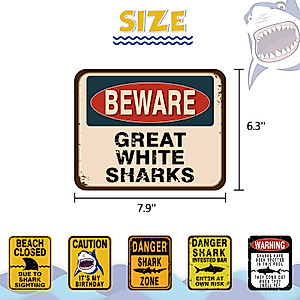 WERNNSAI Shark Zone Party Decorations - 6 PCS Size 8'' Funny Party Wall Decor Signs for Boys Kids Birthday Party Ocean Shark Theme Party Supplies