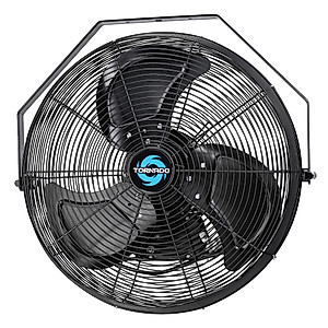 Tornado 18 Inch Outdoor Rated IPX4 Water-Resistant High Velocity Metal Industrial Wall Mount Fan For Commercial, Industrial, Residential, Greenhouse Use 3 Speed 4150 CFM 6.6 FT Cord UL Safety Listed