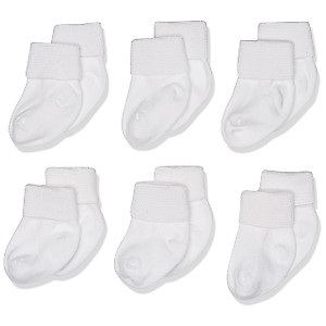 Jefferies Socks baby boys Newborn Turn Cuff Bootie 6 Pair Pack infant and toddler socks, White, Newborn US