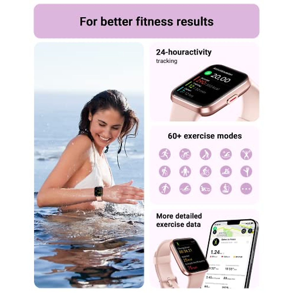 Smart Watch for Men Women(Call Receive/Dial), Alexa Built-in, 1.7" Touch Screen Fitness Tracker with Heart Rate Sleep Tracking, 60 Sports Modes, 5ATM Waterproof Smartwatch for Android iPhone, Pink