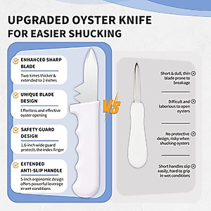 ADORAMBLING 2PCS Oyster Shucking Knife + 4PCS A5 Cut-Resistant Gloves(2M+2L),8" Oyster Knife With Extended Ergonomic Handle,Stainless Steel Oyster Shucker Tool Oyster Opener Tool Oyster Shucking Kit