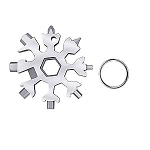 18 In 1 Incredible Multi-Tool , Stainless Steel Snowflakes Wrench Tool, Portable Keychain screwdriver -Bottle Opener, 2 Pack( Silver)