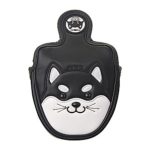 COOLSKY Golf Mallet Putter Head Cover Cute Akita Dog Animal Cartoon Pattern Magnetic Synthetic Leather PU Puppy Dog Headcovers Black