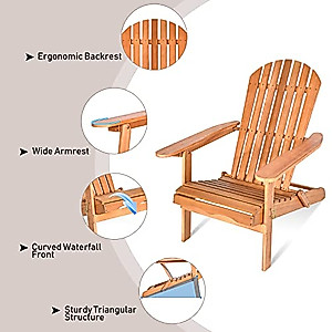 Tangkula Folding Adirondack Chair, Weather Resistant Outdoor Chair, Eucalyptus Wood Adirondack Lounger Chair for Patio Porch Deck Poolside and Backyard (2)