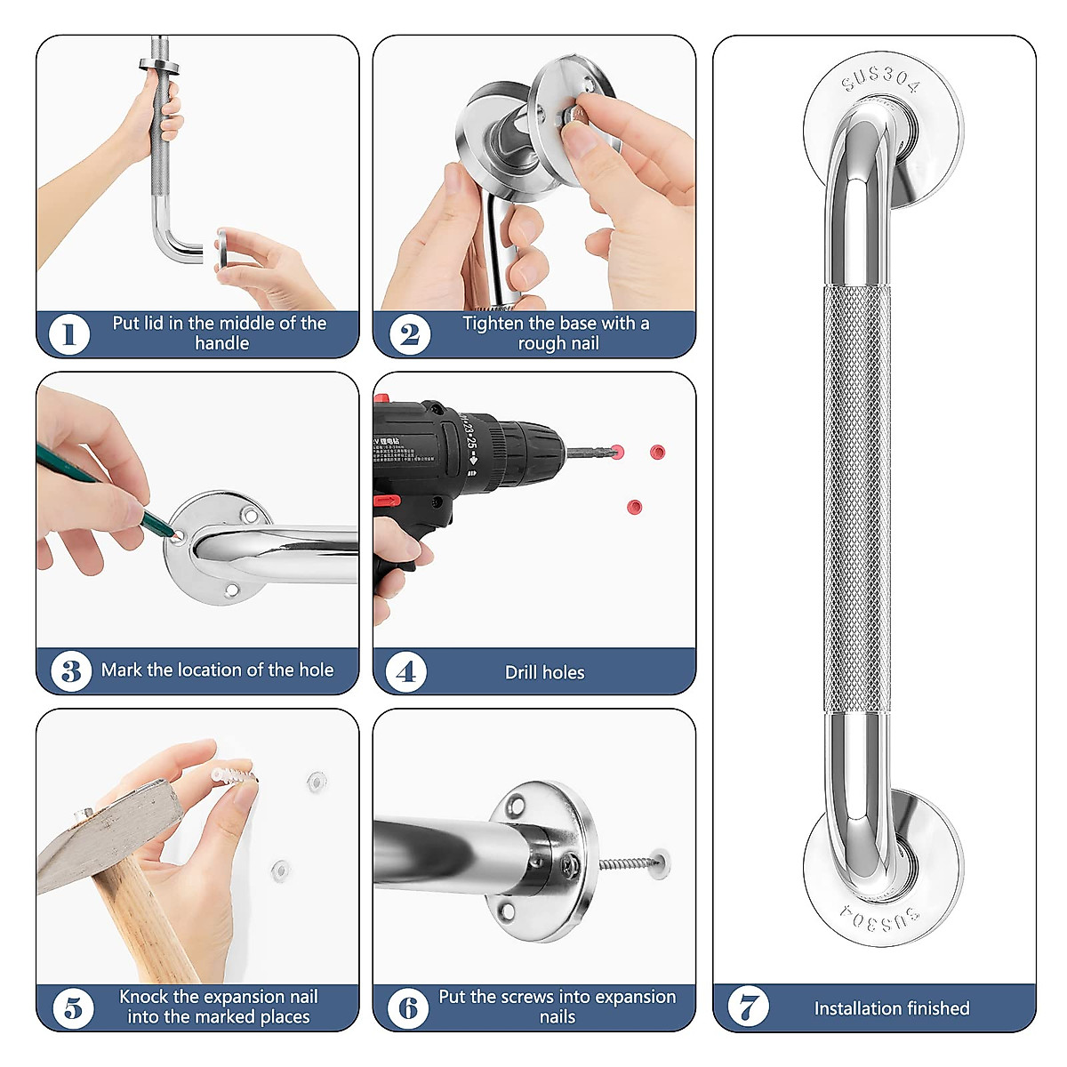 Grab Bars for Bathtubs and Showers, Aolloa 2 Pack 16inch SUS304 Stainless Steel Anti Slip Bath Handle for Elderly Senior Handicap Pregnant Women